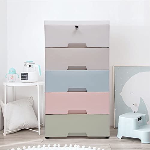Drawer Chest, Plastic 5-Drawers Dresser Storage Cabinet With Lock, Closet Drawers Tall Vertical Storage Organizer With Wheels For Bedrooms, Living Rooms, Studies, Beauty Stores(Type9 With Lock)