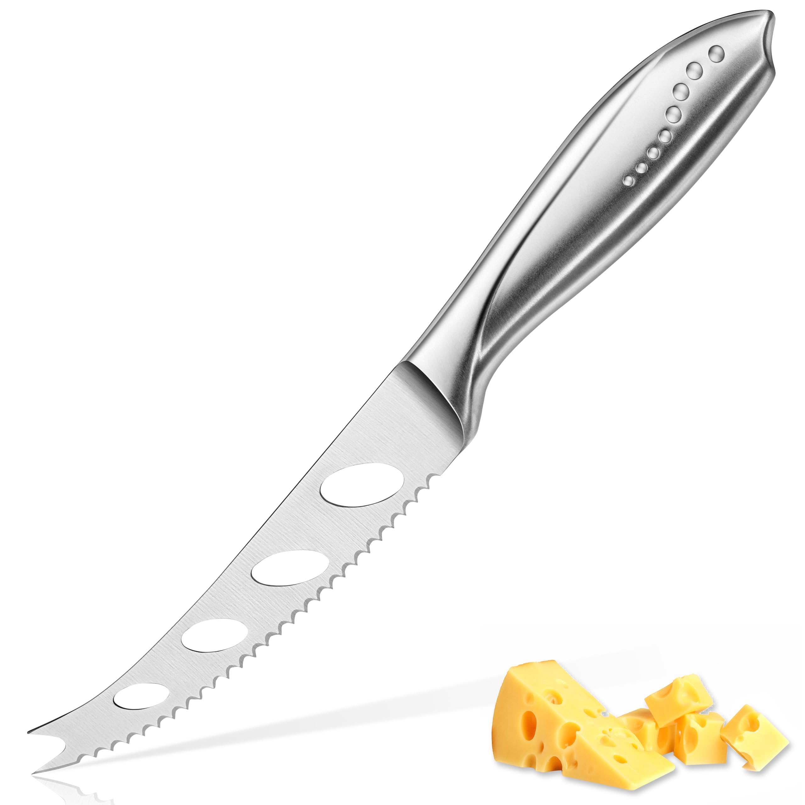 WELLSTAR Cheese Knife, Serrated Tomato Knife 5 Inch Sharp High Carbon Stainless Steel Blade for Cutting All Cheese Types â Silver