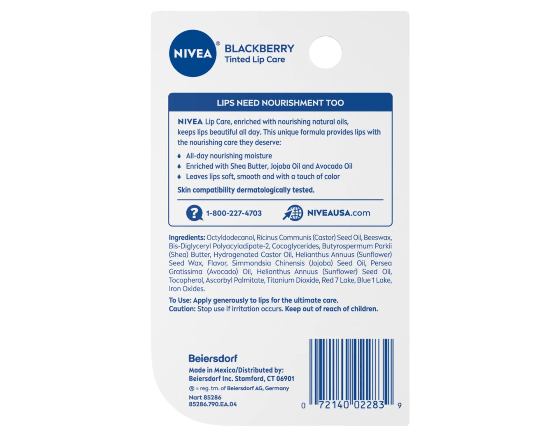 NIVEA Lip Balm, Blackberry Flavored Tinted Lip Balm Stick with Shea Butter and Jojoba Oil, 0.17 Oz, Pack of 1