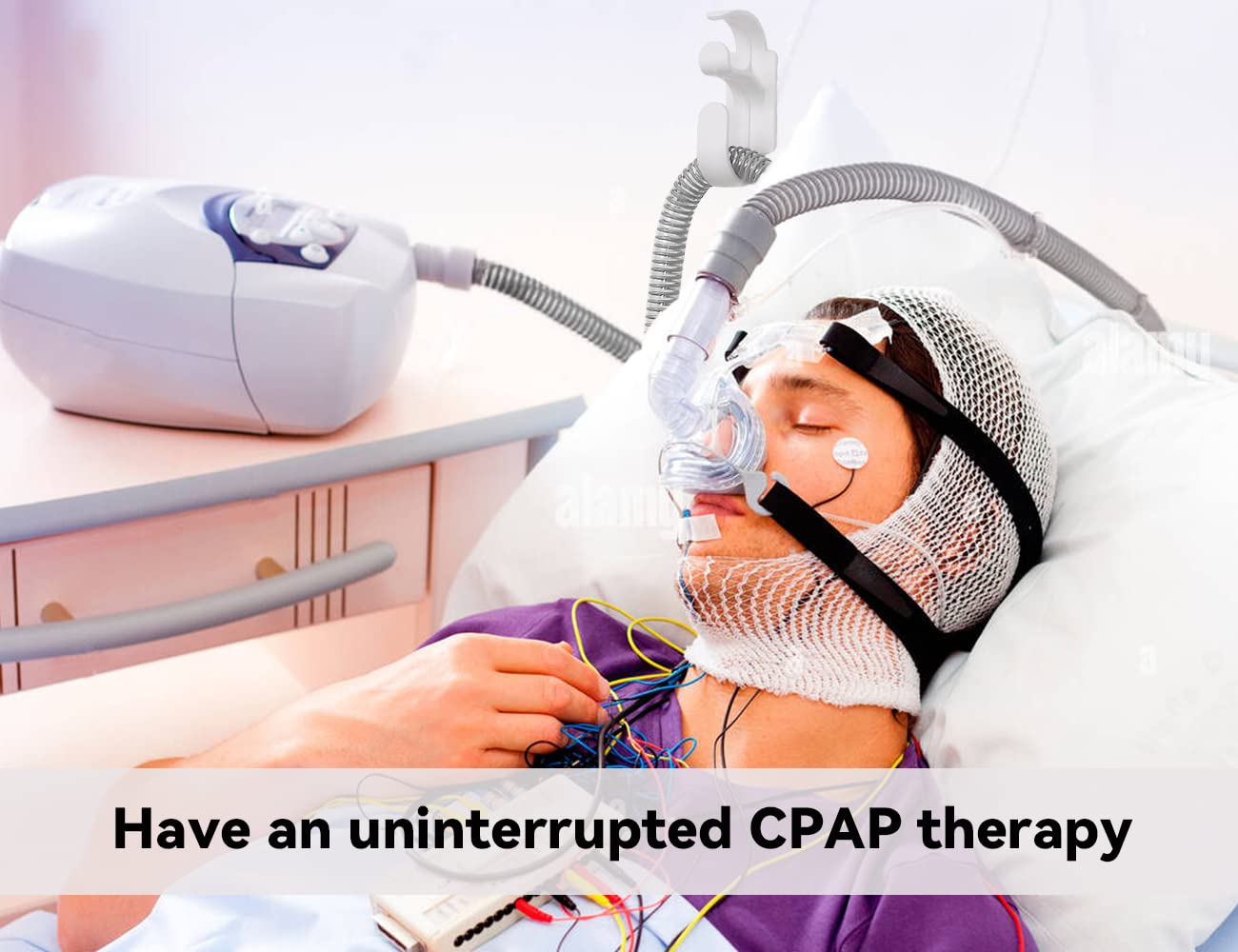 coceyese 2Pcs CPAP Mask Hose Holder Hanger with Anti Unhook Feature, CPAP Hose Hanger Tubing Organizer&CPAP Headband Hook Combined for Keeping Tube from Leakage and Intertwine