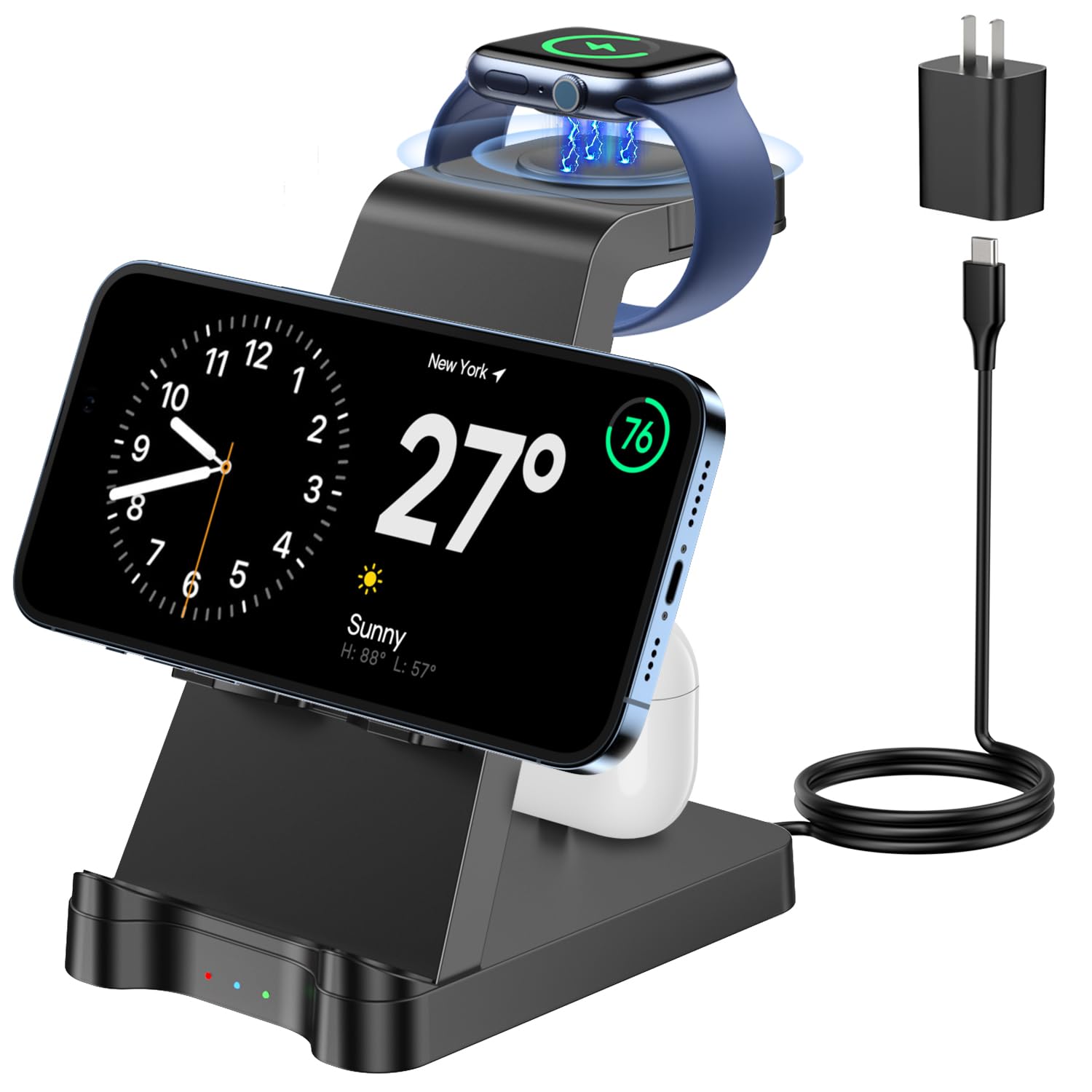 3 in 1 Charging Station for Apple Products - Wireless Charging Station for Multiple Devices - Phone and Watch Charger Stand for iPhone 15/14/13/12/11 Series, iWatch Series 1-9/Ultra, AirPods