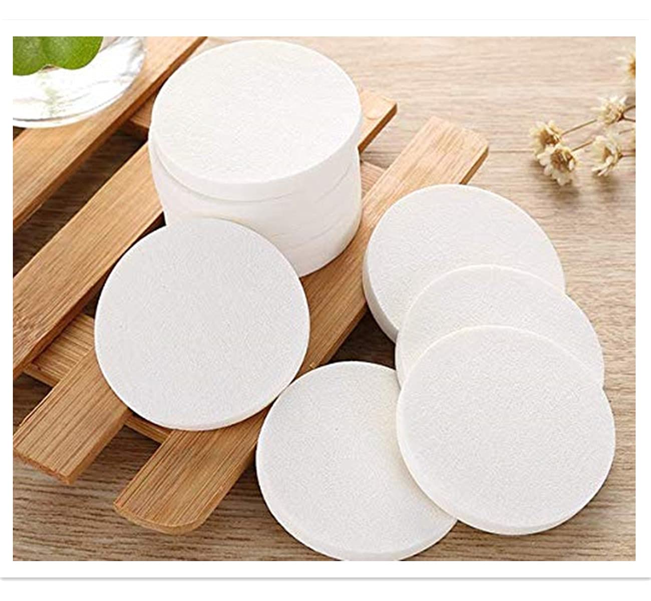 VNDEFUL 20Pcs Makeup Sponge Facial Powder Puff Wet and Dry Dual Use, Cosmetics Blush Applicators Round Sponges Foundation, White