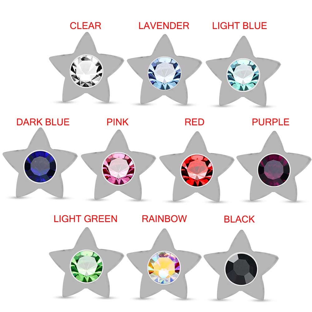 20 Pieces Box Set of Jeweled Star Top Sterling Silver L Bend Nose Stud Jewelry