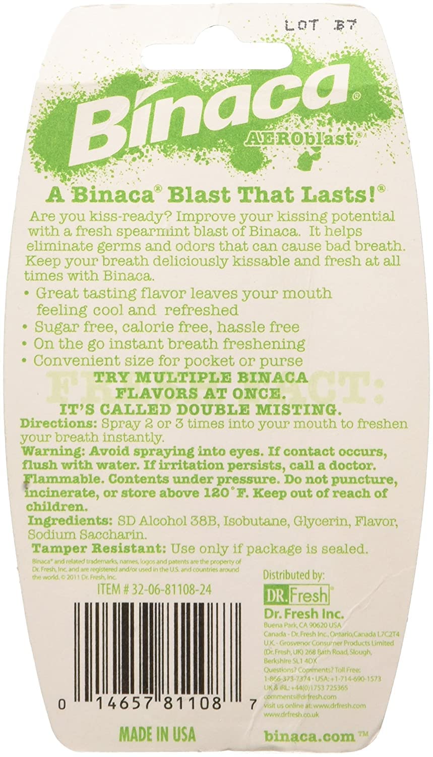 Binaca Aerosol Breath Spray SpearMint 0.20 oz (Pack of 10)