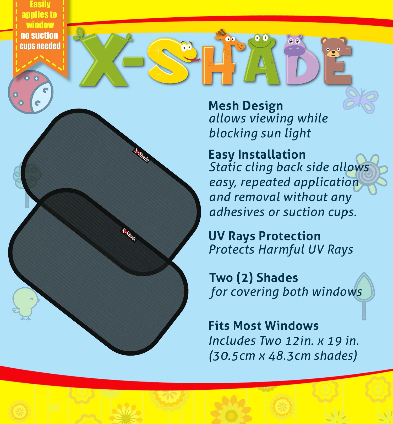 Car Window Shade Sun Screen Keeps Interior Cooler to Protect Baby, Infants & Kids 2 Pcs. With Non-Slip Pad