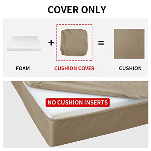 Easy-Going Waterproof Patio Cushion Covers 24x22x4 inch 2 Pack Replacement Non-Slip Outdoor Seat Cushion Slipcover with Zipper. ONLY Covers. Camel