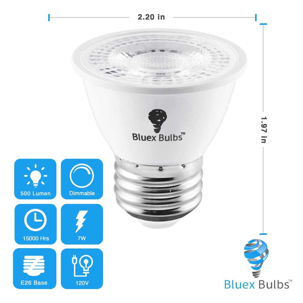 6 Pack PAR16 LED Bulb Short Neck 7W - 75 Watt Equivalent 500 Lumens E26 3000K Warm White Dimmable LED Curio Cabinet Light Bulb Mini Light Bulbs, Short Light Bulbs, Flood Light PAR16 LED Spotlight Bulb