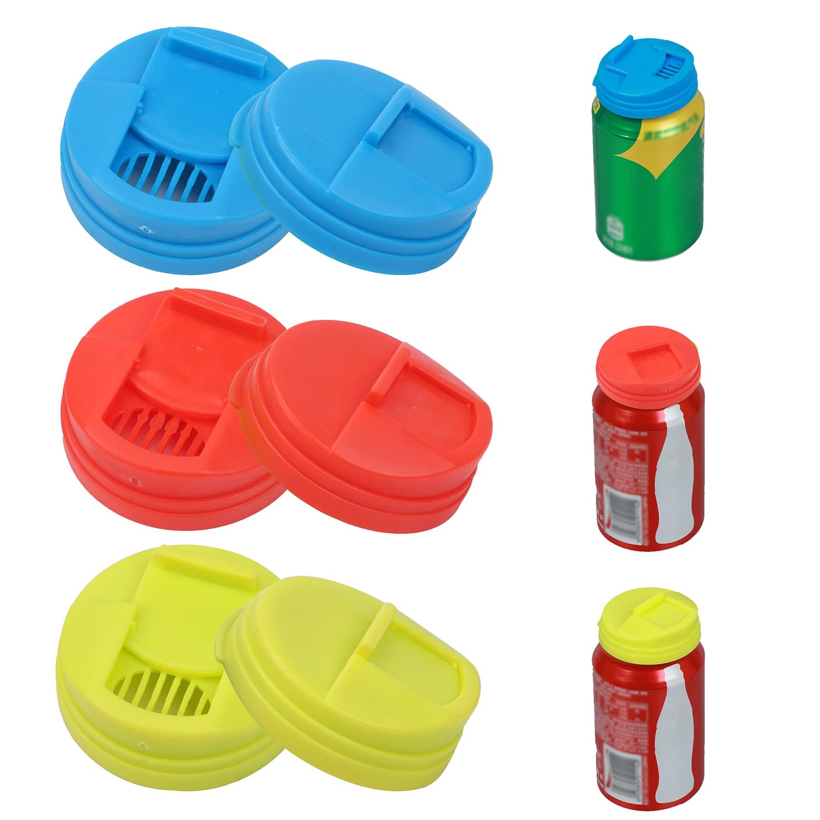 6 Pack Soda Can Lids Leakproof Cap Press Type Splash Cap Beer Cans Cover Reusable Can Caps for Carbonated Water Soft Drink Indoor Outdoor Accessories