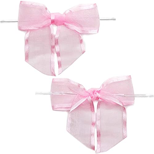 Pink Organza Bow Twist Ties for Favors and Treat Bags (1.5 Inches, 36 Pack)