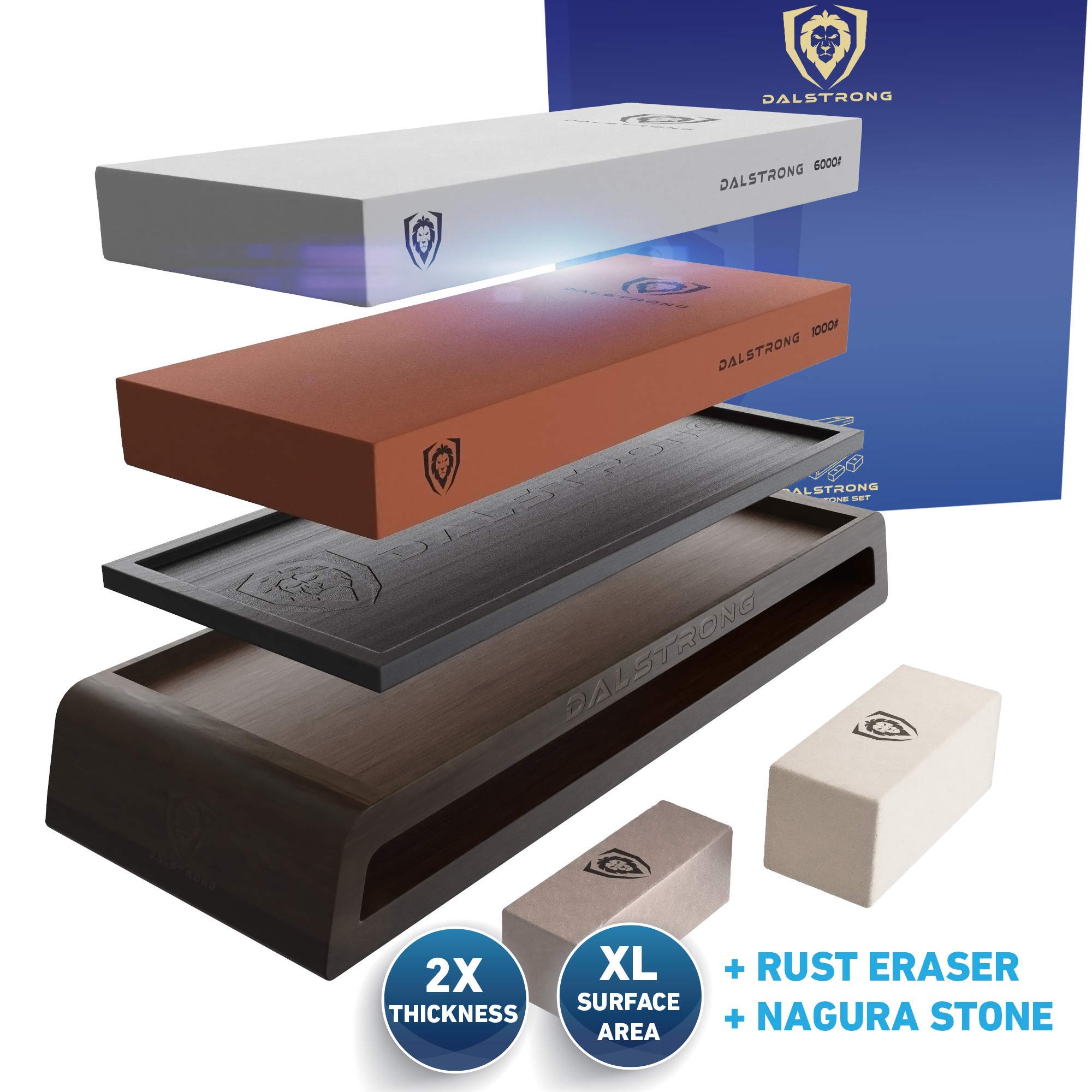 The Gladiator Series Elite 8-Piece Knife Block Set Gift Set Bundled with The Dalstrong Premium, Extra-Large Whetstone Kit - #6000/#1000 Grit with Stand