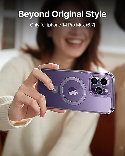 andobil for iPhone 14 Pro Max Clear Case with Magnetic Ring [Compatible with MagSafe] [Military Grade Protection] Invisible Strong Magnet Stand, EasyRelax Kickstand Case, (Non-rotatable), Clear