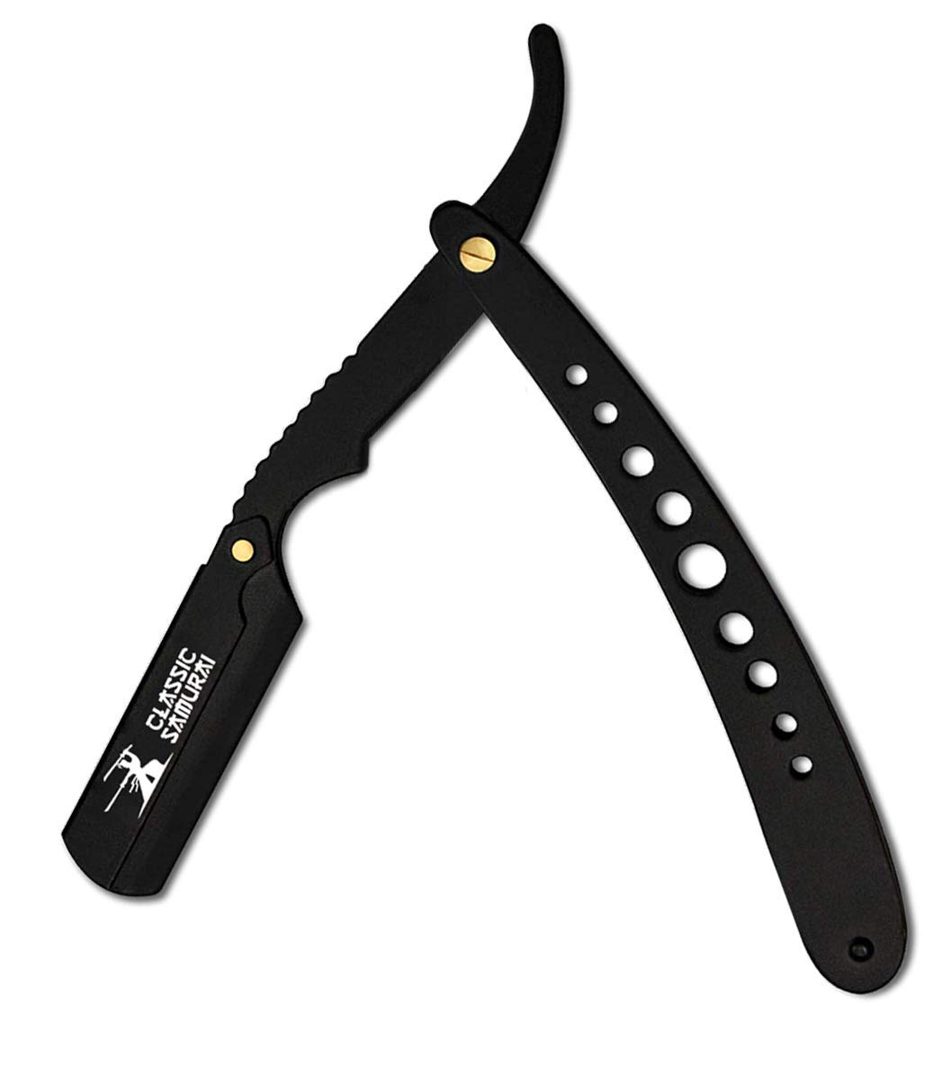New Ergonomic Design Stainless Steel Professional Folding Straight Edge Barber Razor Shavette Manual Shaver with 15 Astra Double Edge Razor Blades