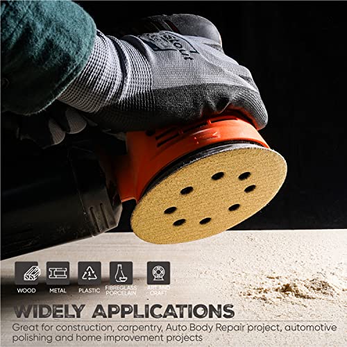 5 Inch 150 Grit Sanding Disc, 8 Hole Hook and Loop Aluminum Oxide Sanding Discs for Disc Sanders & Orbital Sanders - 50 Pack by toolant