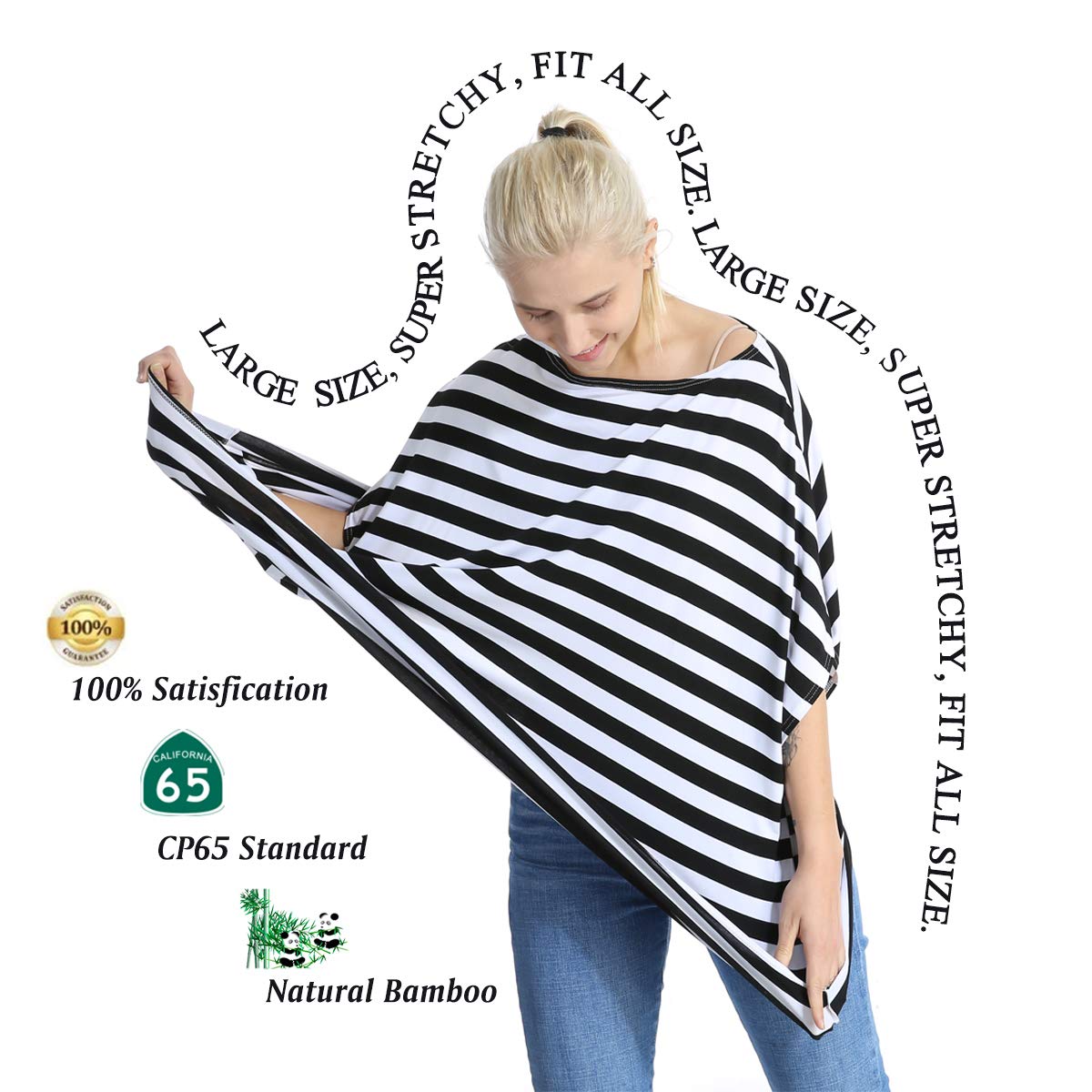 Nursing Breastfeeding Cover Car Seat Canopy for Infant Baby, Soft Bamboo Jersey, Extremely Stretchy, All-in-one Carseat Stroller Cover, Nursing Cover Up Poncho Tops Clothes, Nurse Gift Stripe
