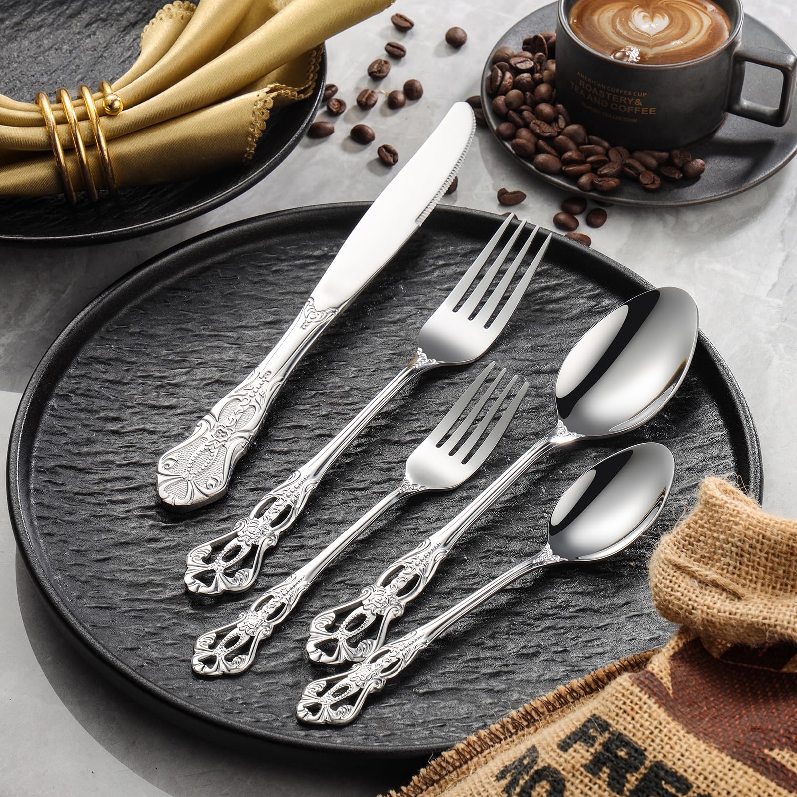 Silverware Set Service for 4, 20-Piece Premium Stainless Steel Flatware Set Includes Fork Spoon Knife, Gorgeous Cutlery Set, Anti-Rust Kitchen Utensils Set, Silver, Poylim