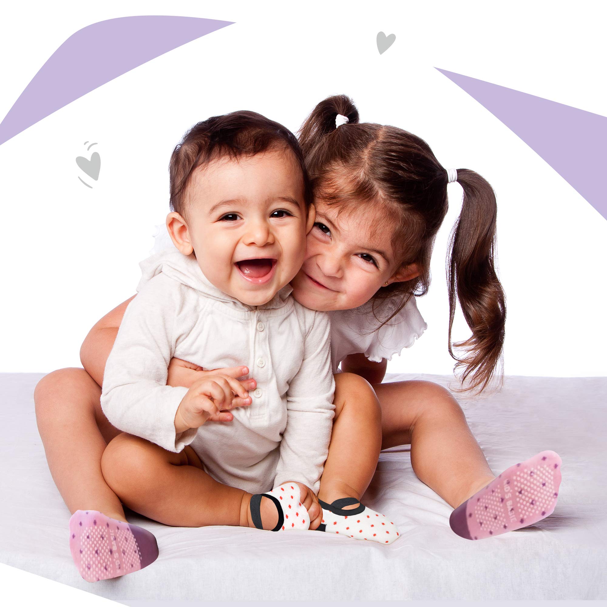 Ashtonbee Toddler Ballet Socks with Grip 6 Pairs, Non-skid Slipper Socks for Kids, Machine-washable Toddler Grip Socks and Baby Socks for 9-32 Months
