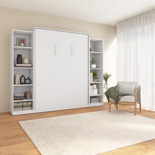 Bestar Claremont Queen Murphy Bed with Closet Organizers (105W) in White, Space-Saving Sleeping Arrangement for Multipurpose Room