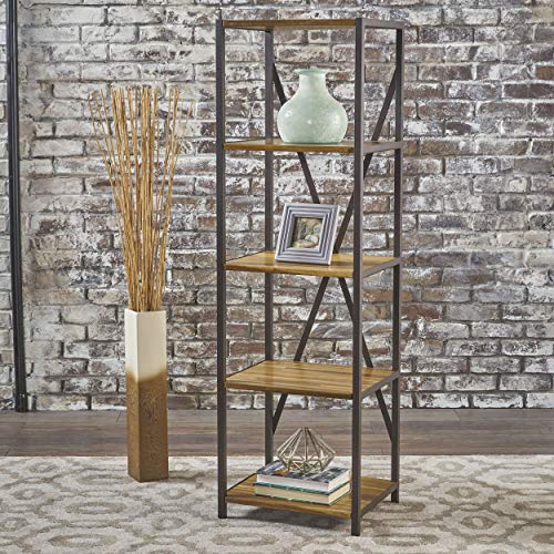 Christopher Knight Home Roney Acacia Wood Bookcase with Iron Accents, 17", Natural Stained With Rustic Metal