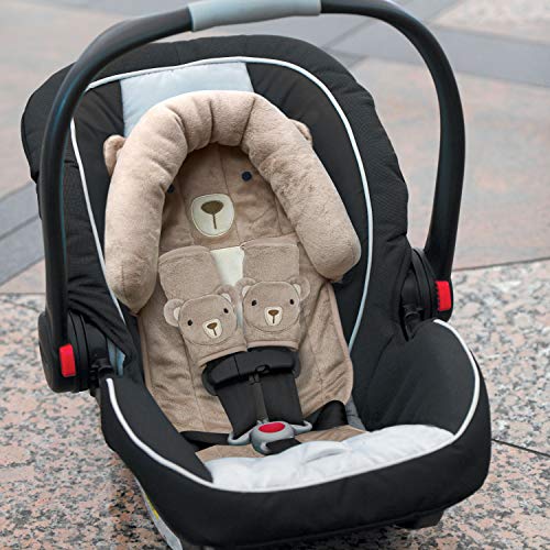Travel Bug by GoldBug Baby & Toddler 3-Piece Head Support & Strap Covers Set for Car Seats & Strollers - Bear