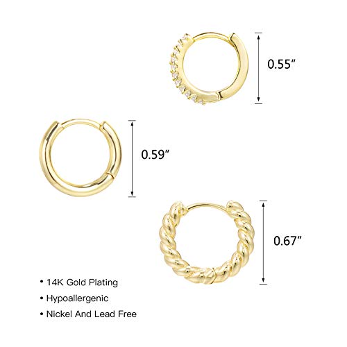 3 Pairs Small Huggie Hoop Earrings Set 14K Gold Hypoallergenic Lightweight Huggie Hoops Earrings for Women Trendy