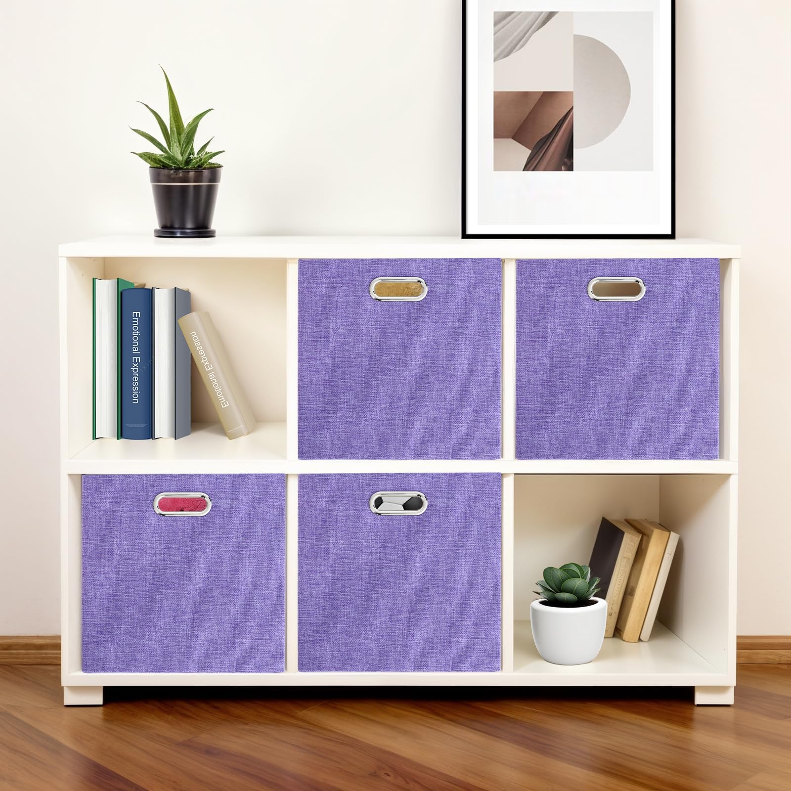 ORGMASTER Foldable Cube Storage Bin Organizing Baskets Cubby Boxes Fabric Storage Cubes Organizer Bins with Handles for Organization Shelf Closet, 13"x13"x13", Pack of 4, Purple