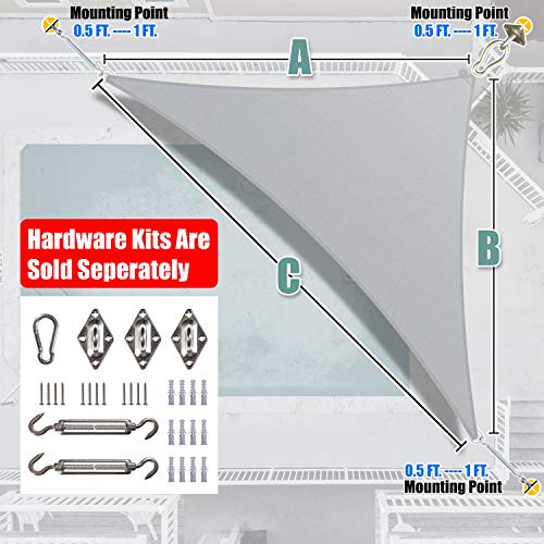 Amgo 32' x 32' x 32' Grey Triangle Sun Shade Sail Outdoor Canopy Awning AGTAPT32, 95% UV Blockage, Water & Air Permeable, 200GSM Commercial Standard Heavy Duty (We Make Custom Size)