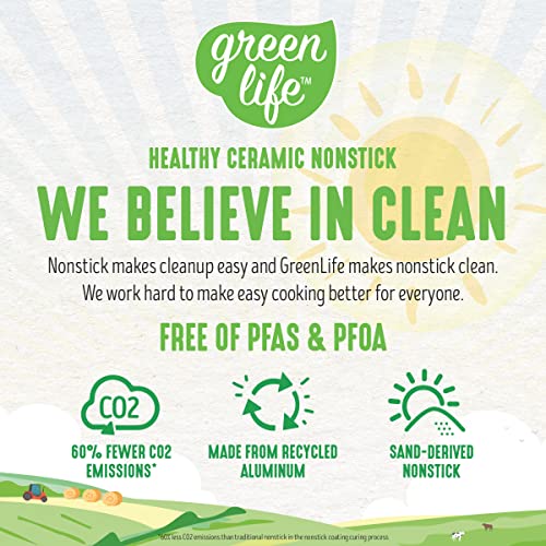 GreenLife Soft Grip Healthy Ceramic Nonstick, 7" and 10" Frying Pan Skillet Set, PFAS-Free, Dishwasher Safe, Yellow
