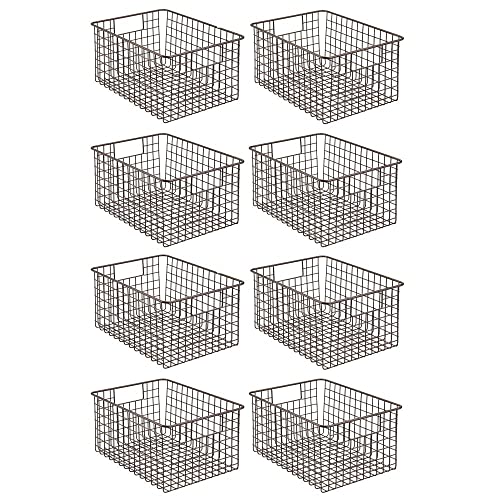 mDesign Metal Wire Food Storage Basket Organizer with Handles for Organizing Kitchen Cabinets, Pantry Shelf, Bathroom, Laundry Room, Closets, Garage - Concerto Collection - 8 Pack - Bronze