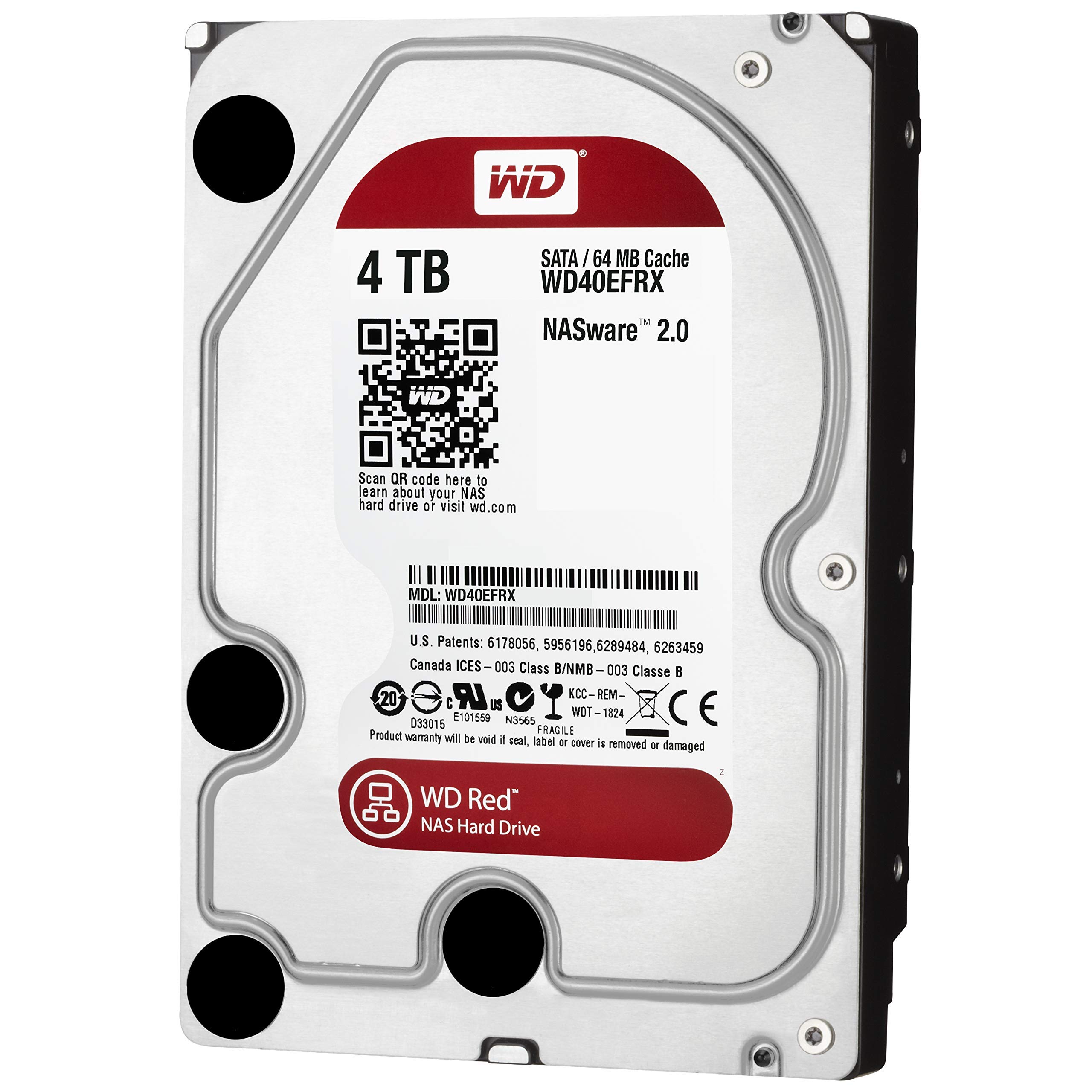 WD Red 4TB NAS Hard Disk Drive - 5400 RPM Class SATA 6 Gb/s 64MB Cache 3.5 Inch - WD40EFRX (Renewed)