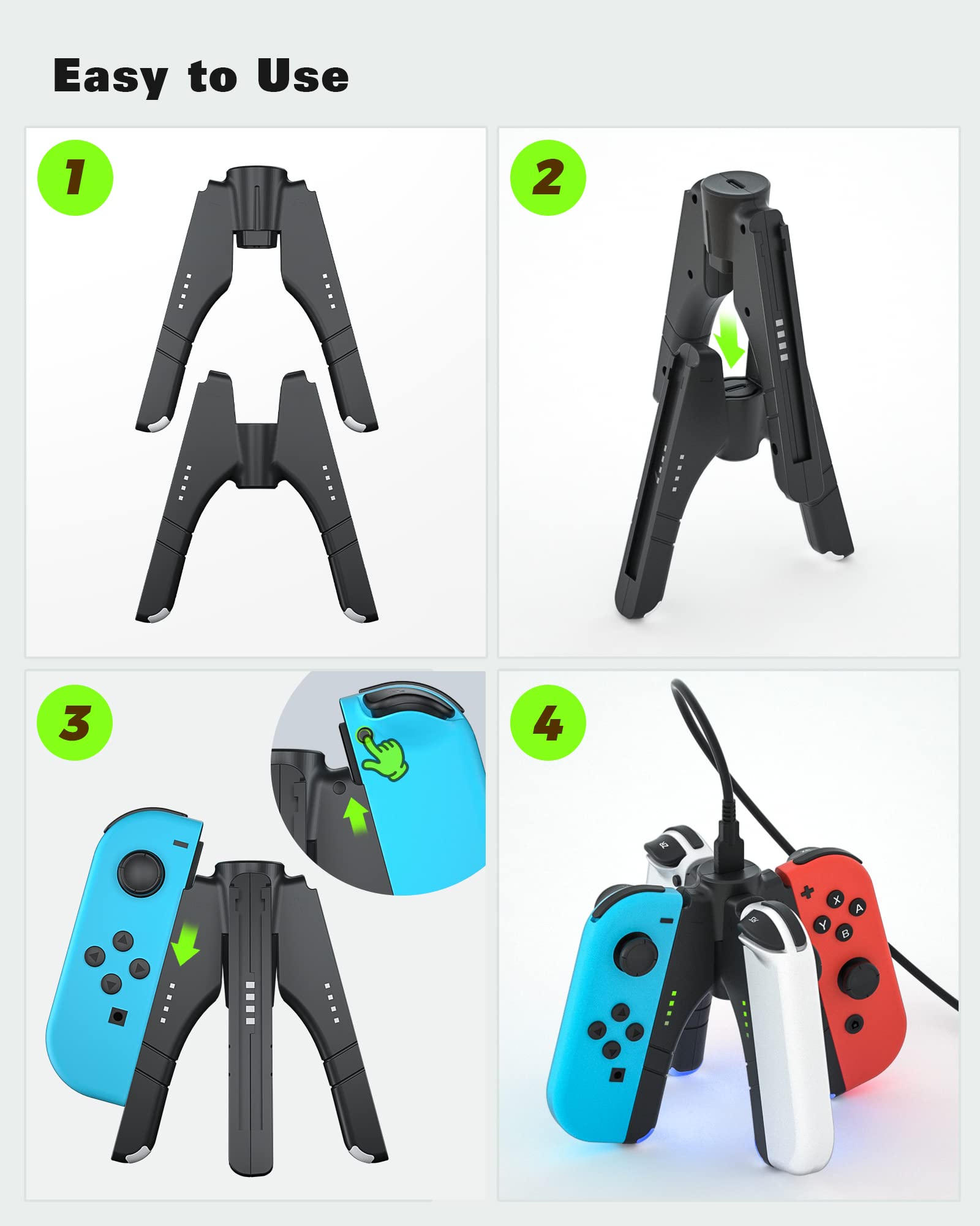 3 in 1 Joycon Charging Grip for Nintendo Switch/OLED, RTTACRTT 2 Pack Joy Con Charger/Comfort Grip/Storage, Switch Controller Holder for Switch Joycon & 3rd Party JoyPad