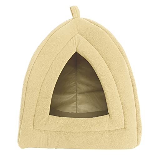Cat House - Indoor Bed with Removable Foam Cushion - Pet Tent for Puppies, Rabbits, Guinea Pigs, Hedgehogs, and Other Small Animals by PETMAKER (Tan),(L) 13.5β x (W) 13.5β x (H) 15β