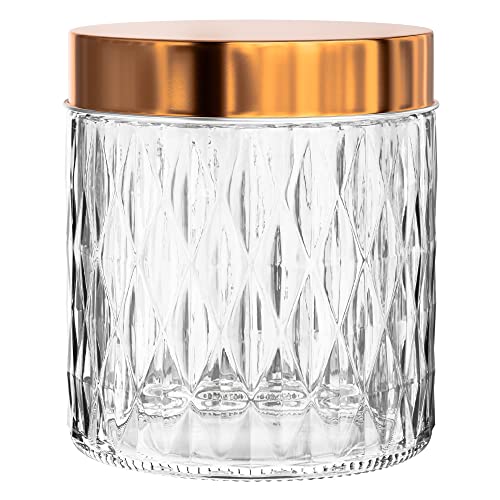 Amici Home Desmond Glass Canister | Dry Food Storage Container with Airtight Copper Lid | Clear Glass Jar for Kitchen & Pantry Organization | Small, 32 Oz