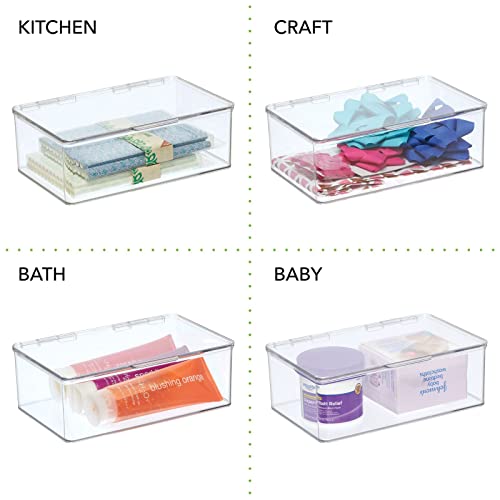mDesign Plastic Household Storage Bin Box Organizer Container with Hinge Lid for Kitchen, Office, Bathroom, Bedroom, Hold Food, Snacks, Makeup, Toys, Work Supplies, Accessories - Clear