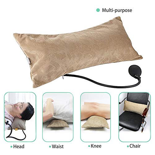 CTHOPER Air Inflatable Pillow Portable Lumbar Support Backrest Cushions with Pump for Home, Office, Travel and Car (Khaki)