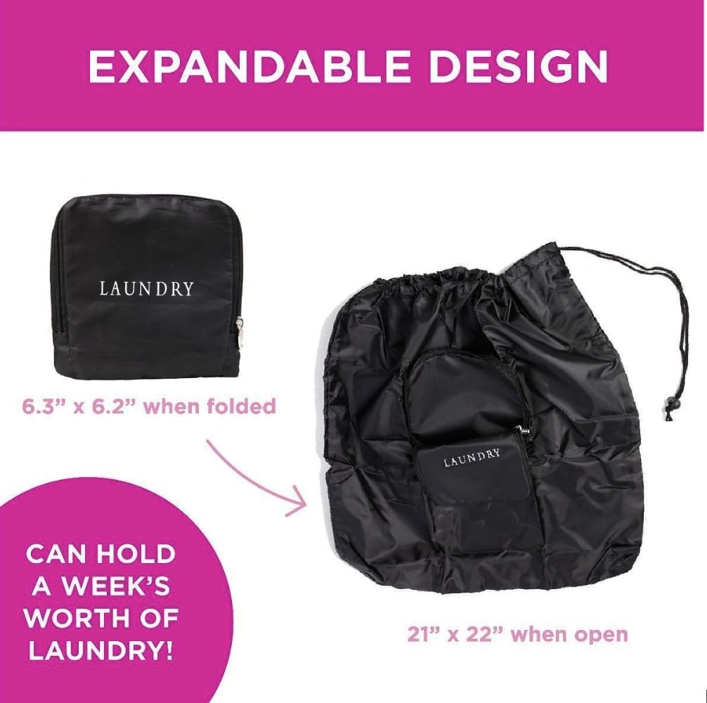 MIAMICA Miamica Foldable Travel Laundry Bag, Black Butterfly, Wash, Dry, Fold, Repeat, 21'' x 22'' β Lightweight, Durable Design with Drawstring Closure