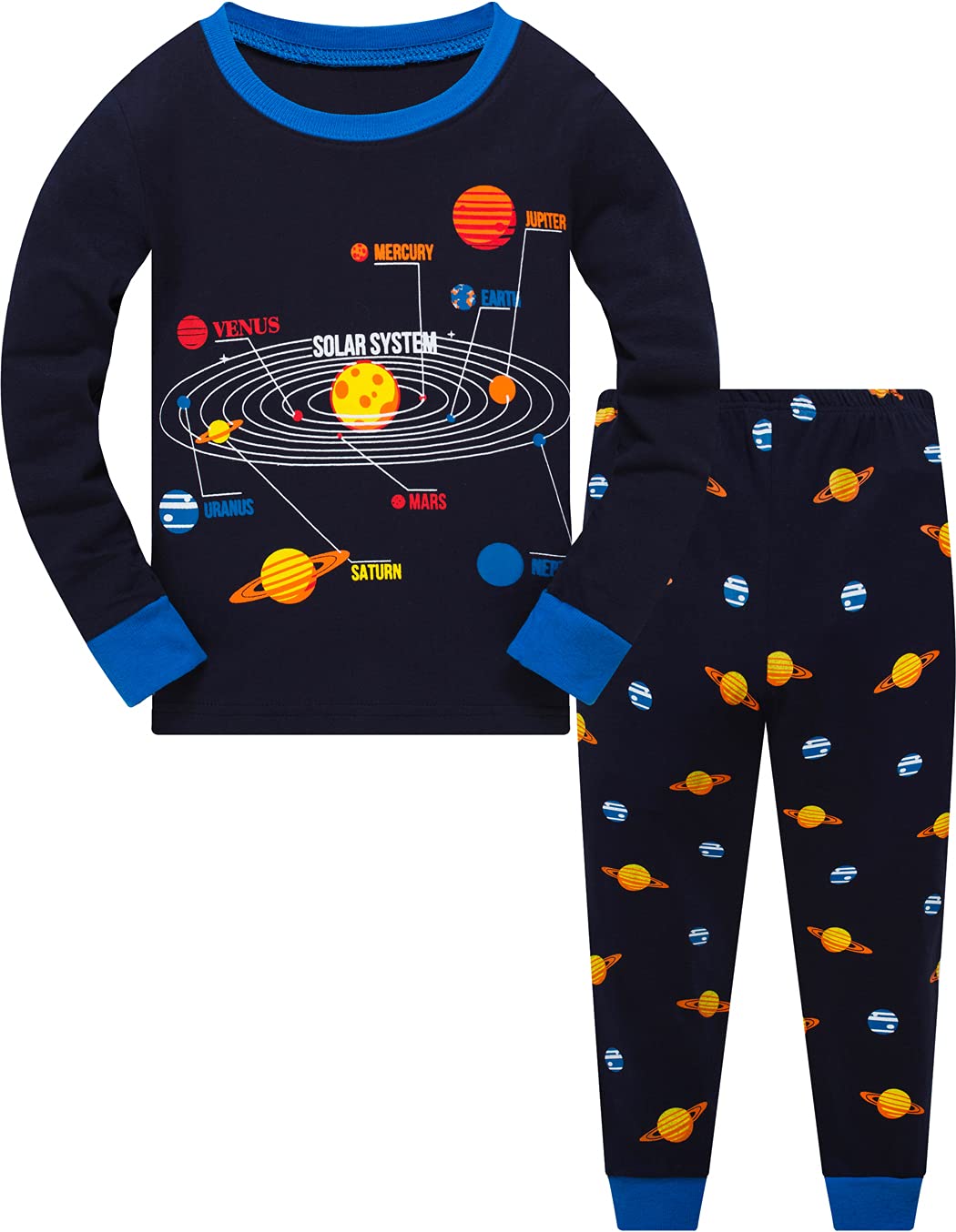 Little Boys Space Pajamas Sets for Toddler 100% Cotton Dinosaur Train Rocket Glow in Dark Sleepwear Long Sleeve 2 Piece kids Clothes Pjs 3-7T starry1-6256-6T