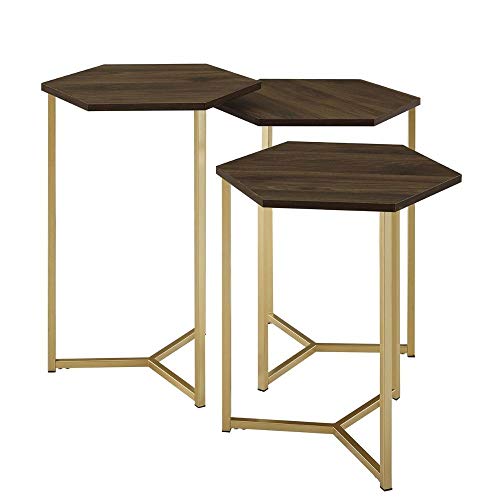 3 Pc Modern Hexagon Nesting Coffee Accent Table for Living Room Gold Side Table Set Decor Table Plants Stand Space Saving Easy to Move Home Office Furniture