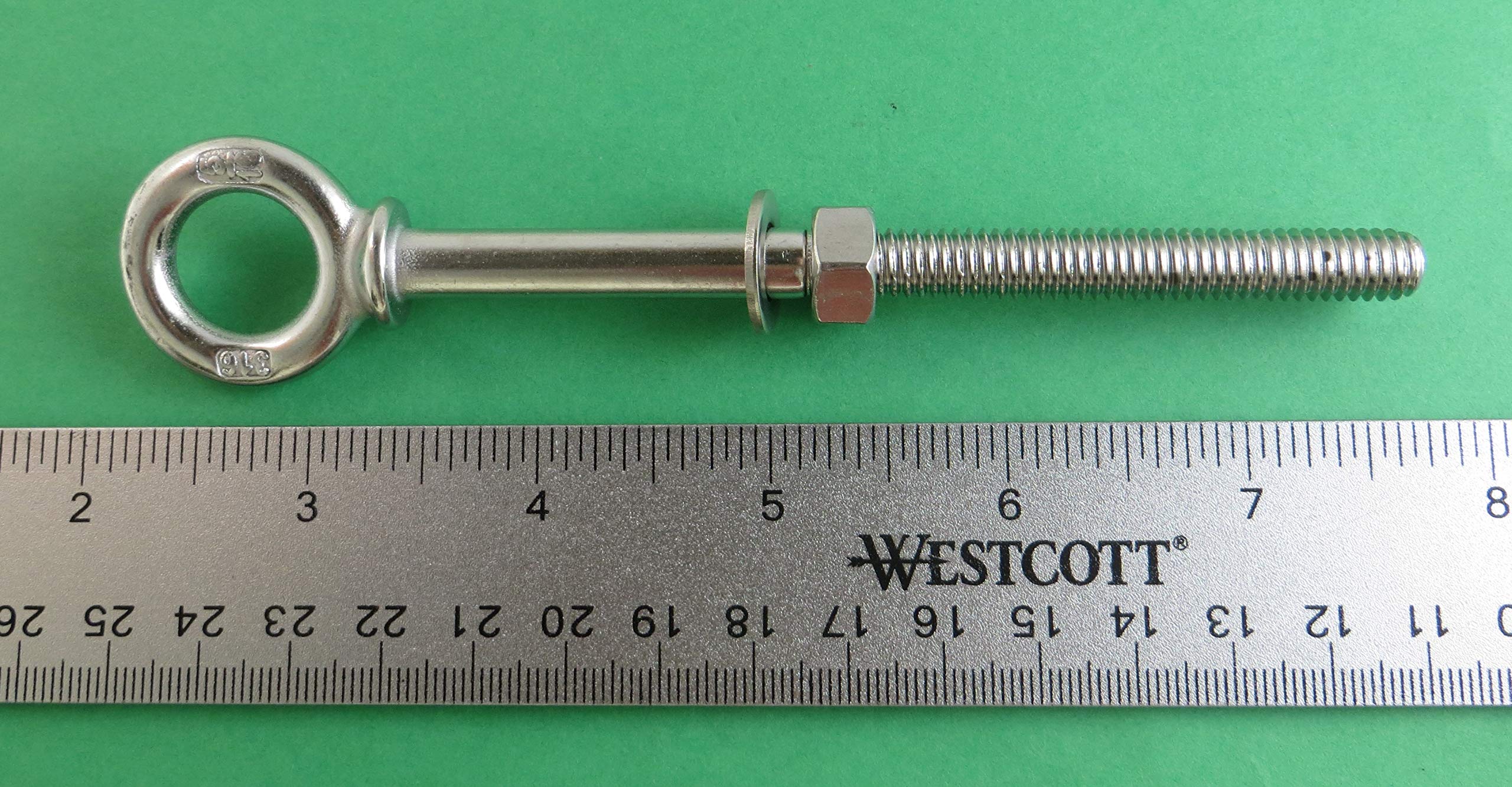 US STAINLESS 2 Pieces Stainless Steel 316 Eye Bolt 5/16" x 4 1/2" UNC Short Thread Marine Grade Pitch of 18