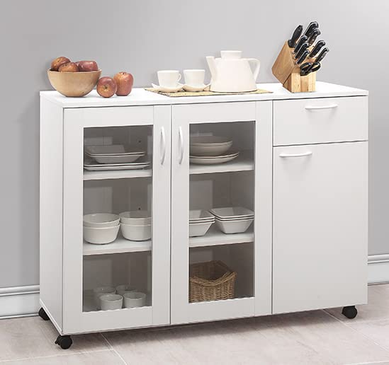 Kings Brand Furniture Buffet Server Sideboard Kitchen Storage Cabinet, White, 45.5" W x 15" D x 33" H