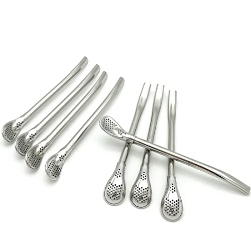 8 Pieces Stainless Steel Drinking Straws with Filter Spoon Reusable Yerba Mate Bombilla Metal Tea Straws 5Inch
