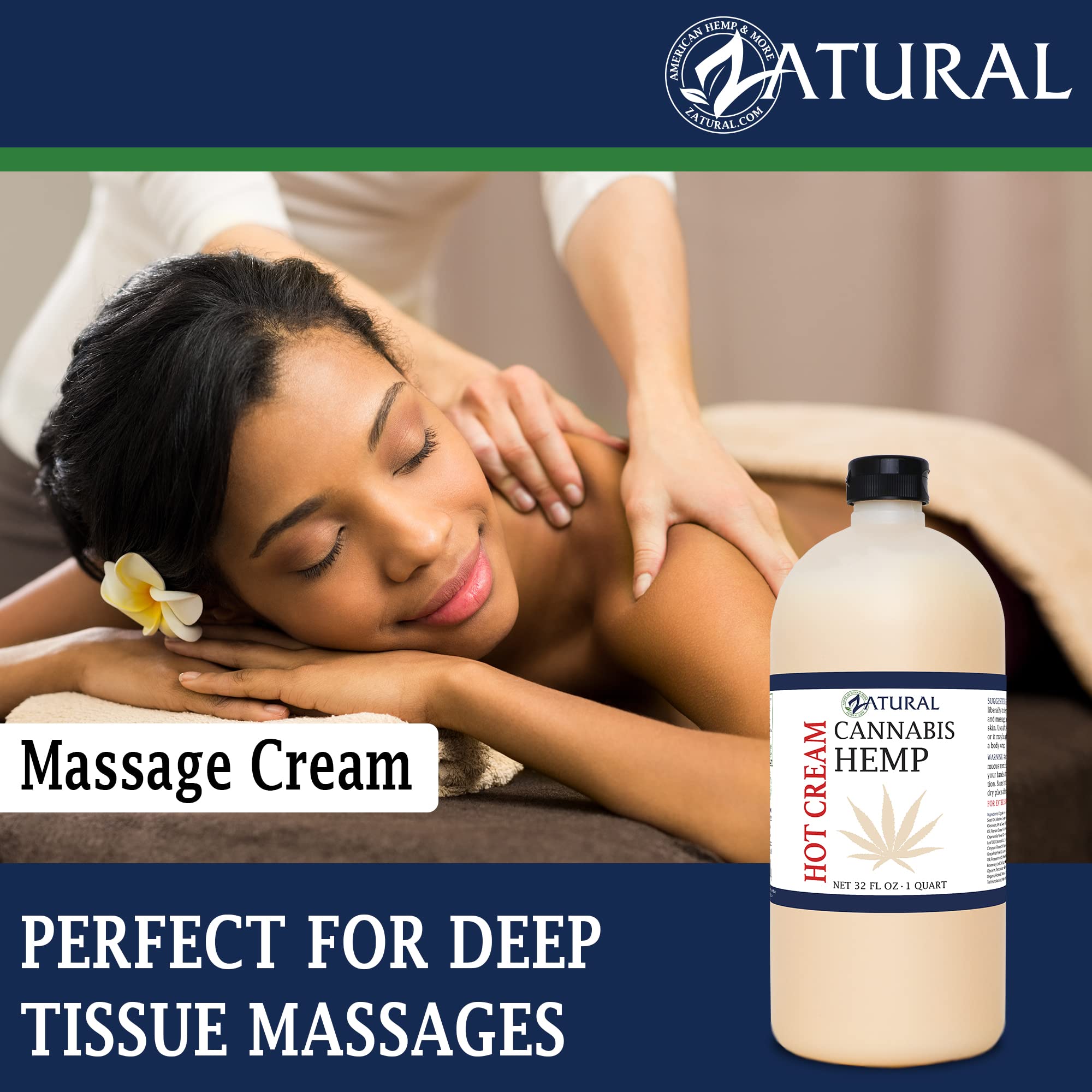 Zatural Hemp Hot Cream Massage Joints and Muscles and Body Wraps Essential Oil Blend, Aloe, Hemp, and More (8oz jar)