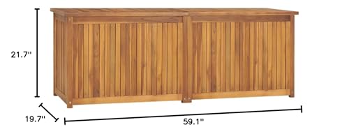Tidyard Garden Storage Box Teak Wood Deck Box Storage Container with PE Bag Tool Organizer for Patio, Lawn, Backyard, Outdoor Indoor 59.1in x 19.7in x 21.7in