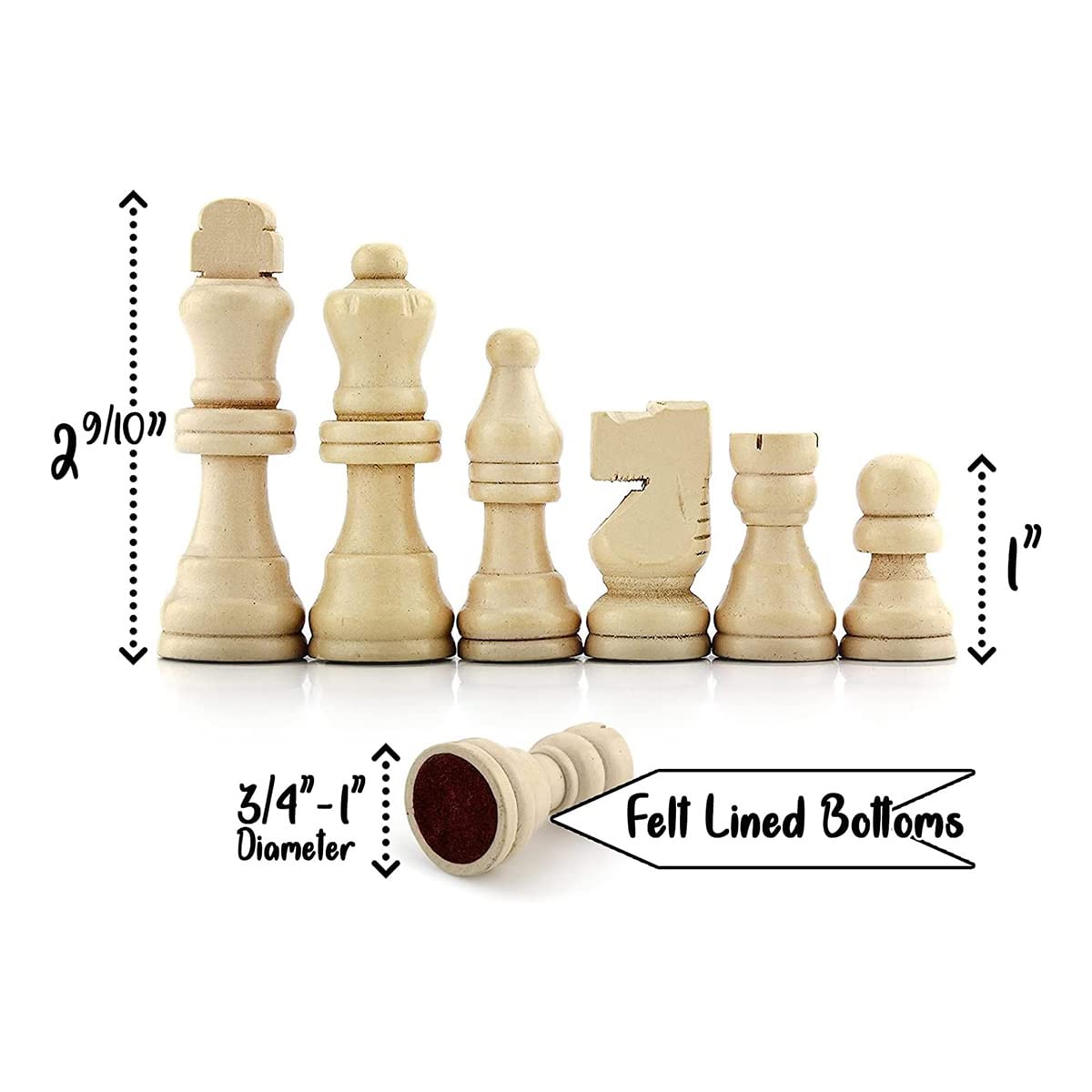 Attatoy Complete Wooden Chess Pieces (32 Pieces), Wooden Replacement Chess Figures with Kings, Queens, Castles, Knights & Pawns
