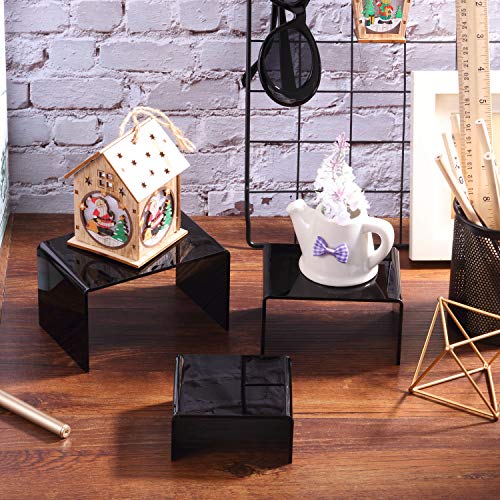Chuangdi 2 Sets Acrylic Display Risers, Clear Product Stand, Jewelry Display Riser Shelf Showcase Fixtures for Dessert Cupcake Candy Treat Action Figure Display (Black,Medium Set)