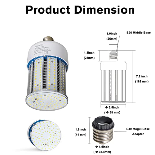 APUSON 2-Pack 60W Corn LED Light Bulbs,E26/E39 Base LED Bulb,5000K 7800LM Daylight Bright Replacement CFL Metal Halide HID for Commercial Industrial Lighting Office Garage Workshop Warehouse Outdoor