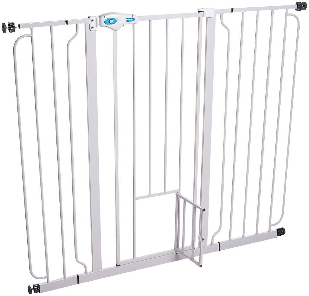 Carlson Pet Products 0934PW/0932PW Extra Wide Walk-Thru Pet Gate with Pet Door White, 29-34Wx30H in