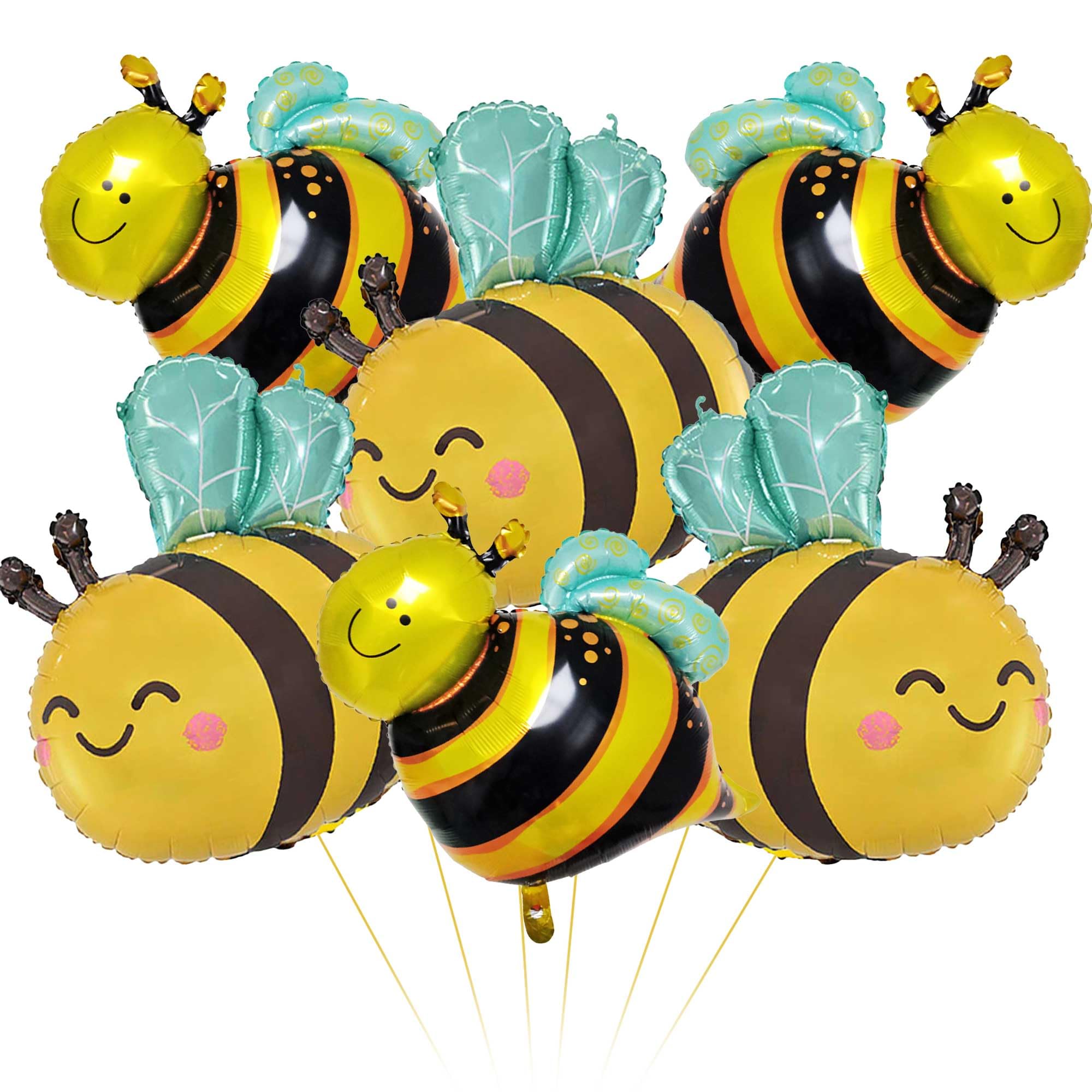 DIYCAM Bee Balloons, Bumble Bee Balloons for Bee Birthday Party Decoration, 6 Pcs Foil Mylar Bee Balloon for Bee Themed Party Birthday Baby Shower Gender Reveal Birthday Party Decorations Supplies