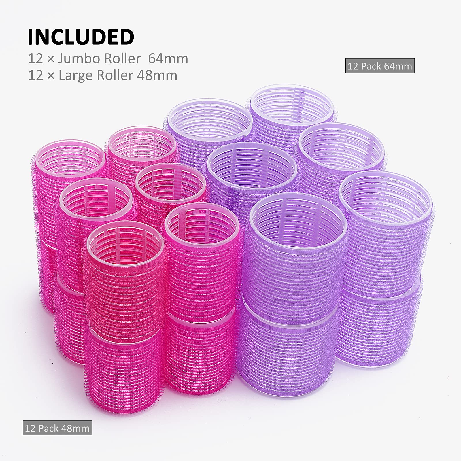 Jumbo Size Hair Roller sets, Self Grip, Salon Hair Dressing Curlers, Hair Curlers, 2 size 24 packs