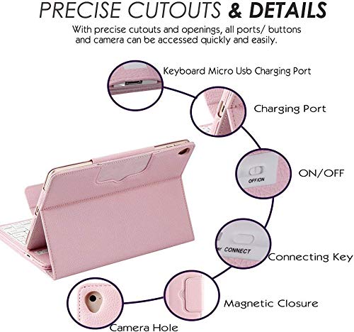 eoso iPad Cover for iPad Mini, keboard Case with Removable Bluetooth Keyboard for iPad Mini 1/2/3/4/5 (for iPad Mini,Pink)