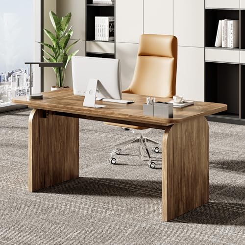 LITTLE TREE 63-Inch Office Desk, Large Computer Desk, Spacious Desktop, Wood Retro Crafting Executive Desk, Study Writing Desk Workstation for Home Office